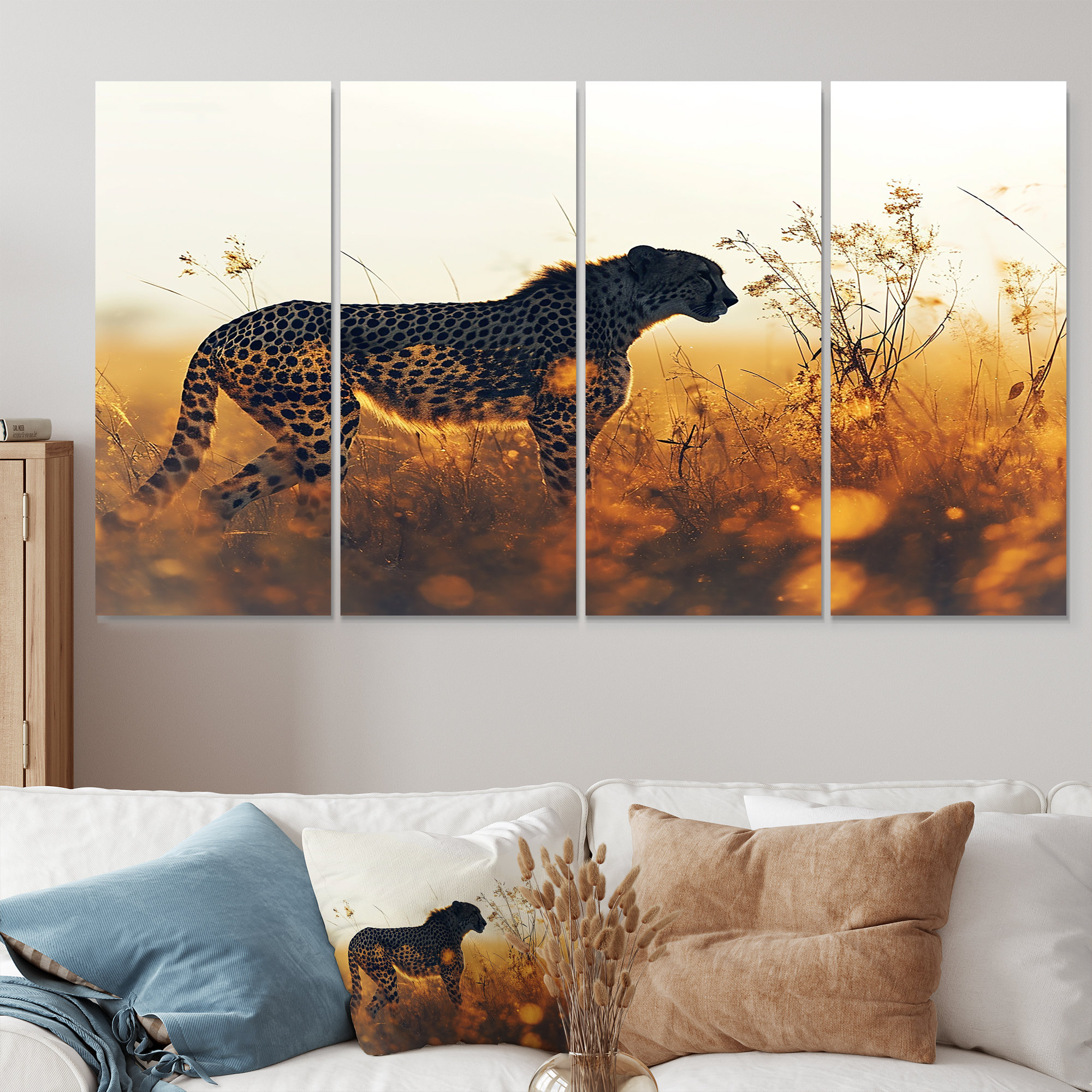 Design Art Majestic Cheetah On The Sunset Prairie - Leopard Animal Wall ...