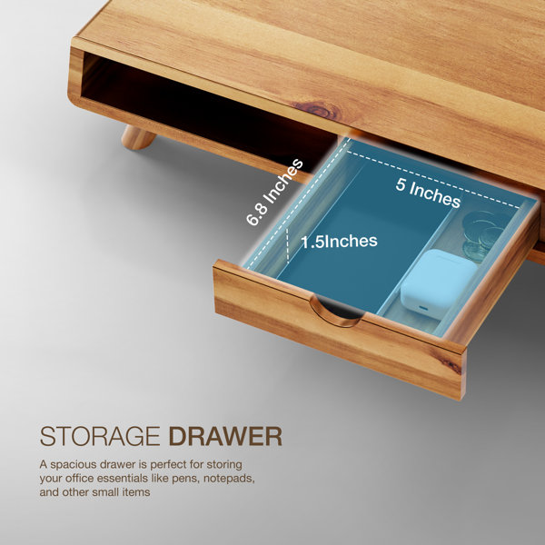 George Oliver Acacia Wood Monitor Stand With Drawer - Wooden Monitor ...