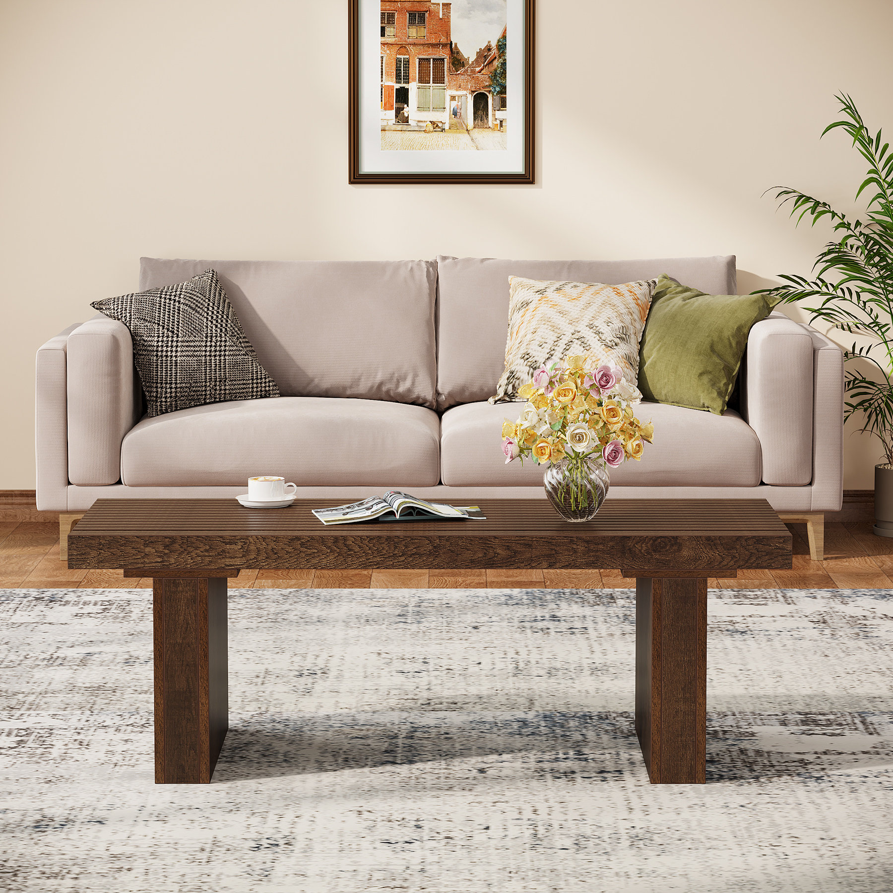 Millwood Pines 47.2-Inch Modern Coffee Table with Slat Tabletop for ...