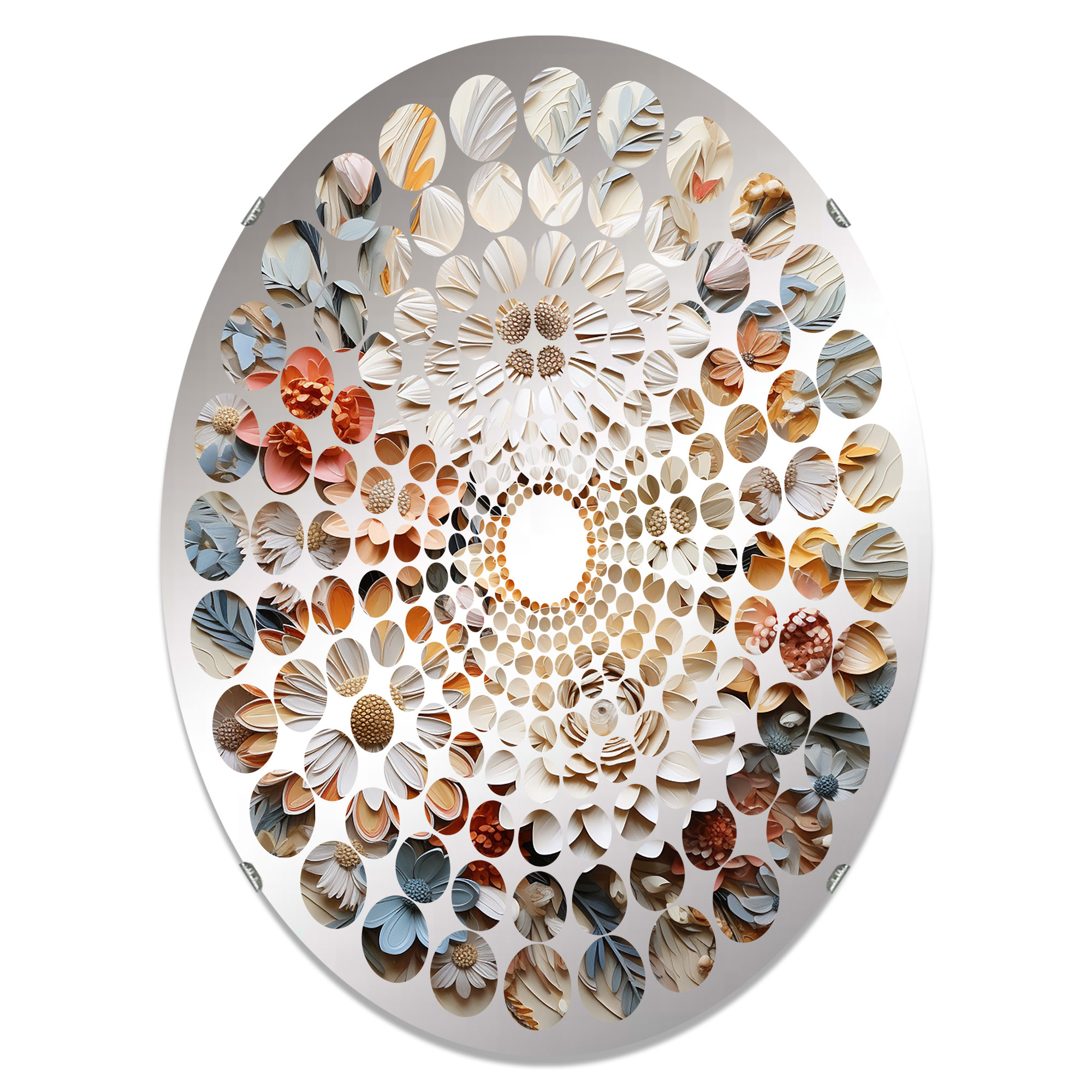 Design Art Beige Botanical Wreath Unity - Radial Dot Decorative Mirror ...