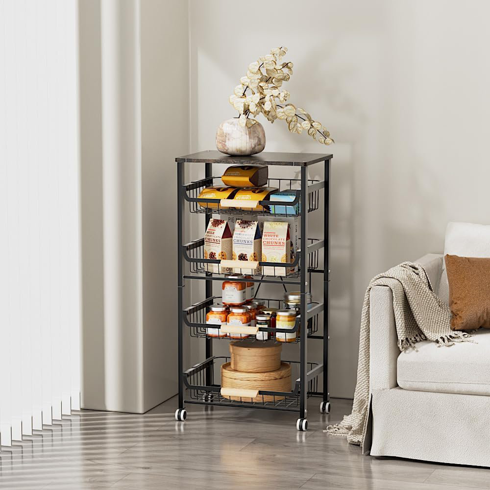 17 Stories 5-Tier Wooden & Mesh Kitchen Cart - Mobile Pantry Organizer ...