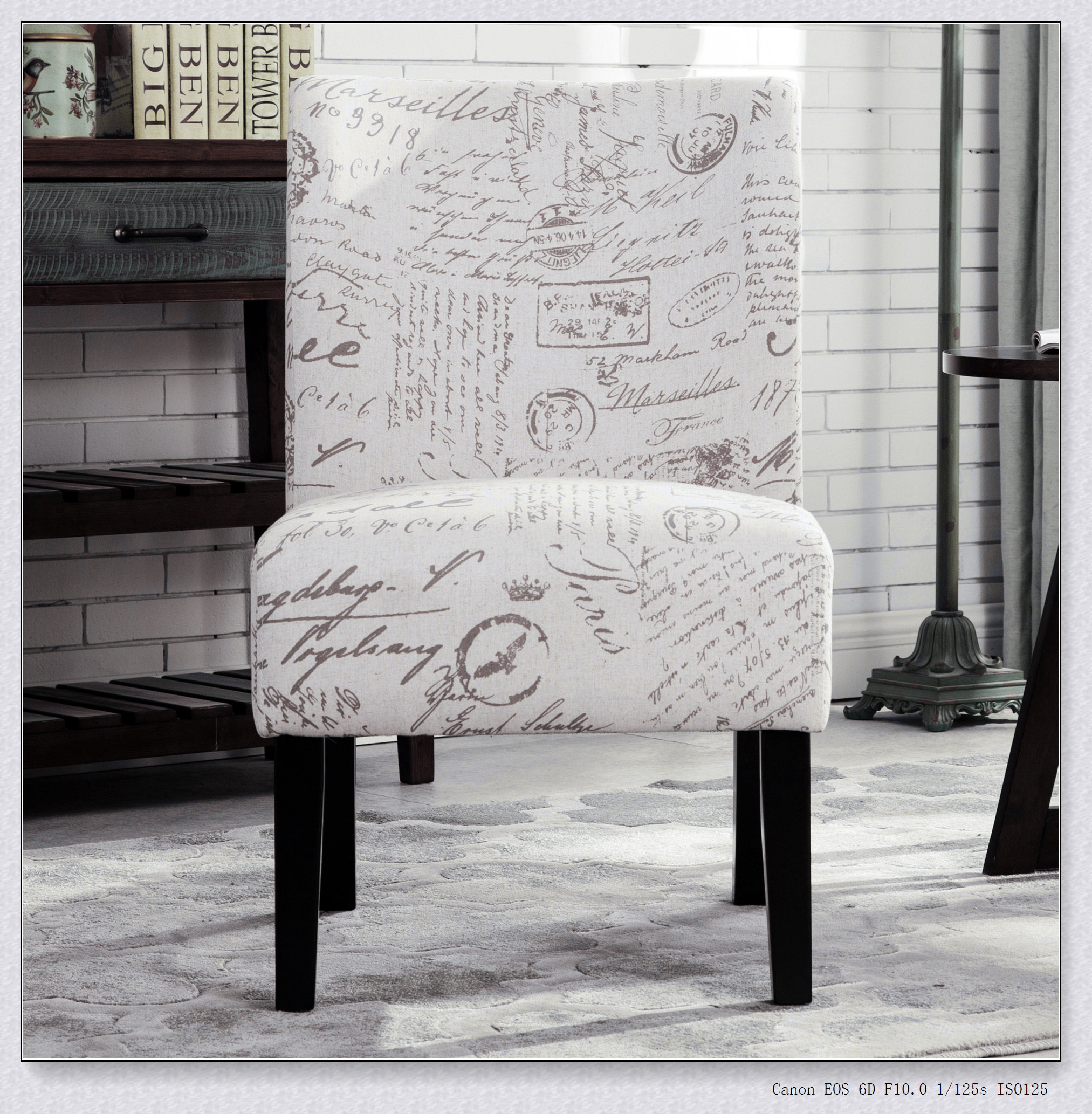 Winston Porter Capa English Letter Print Fabric Armless Contemporary ...