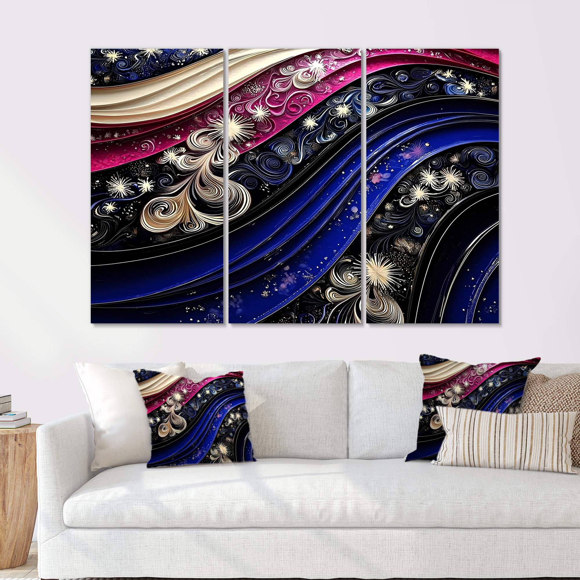 Lark Manor™ Purple And Blue Fractal Modern Waves IV - Abstract Modern Waves Wall Art Set | Wayfair