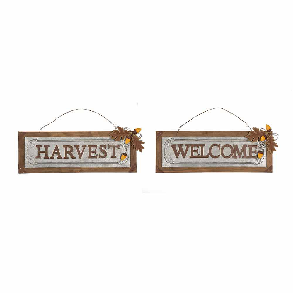 Glitzhome S/2 Galvanized "Harvest/Welcome" Wall Sign & Reviews | Wayfair