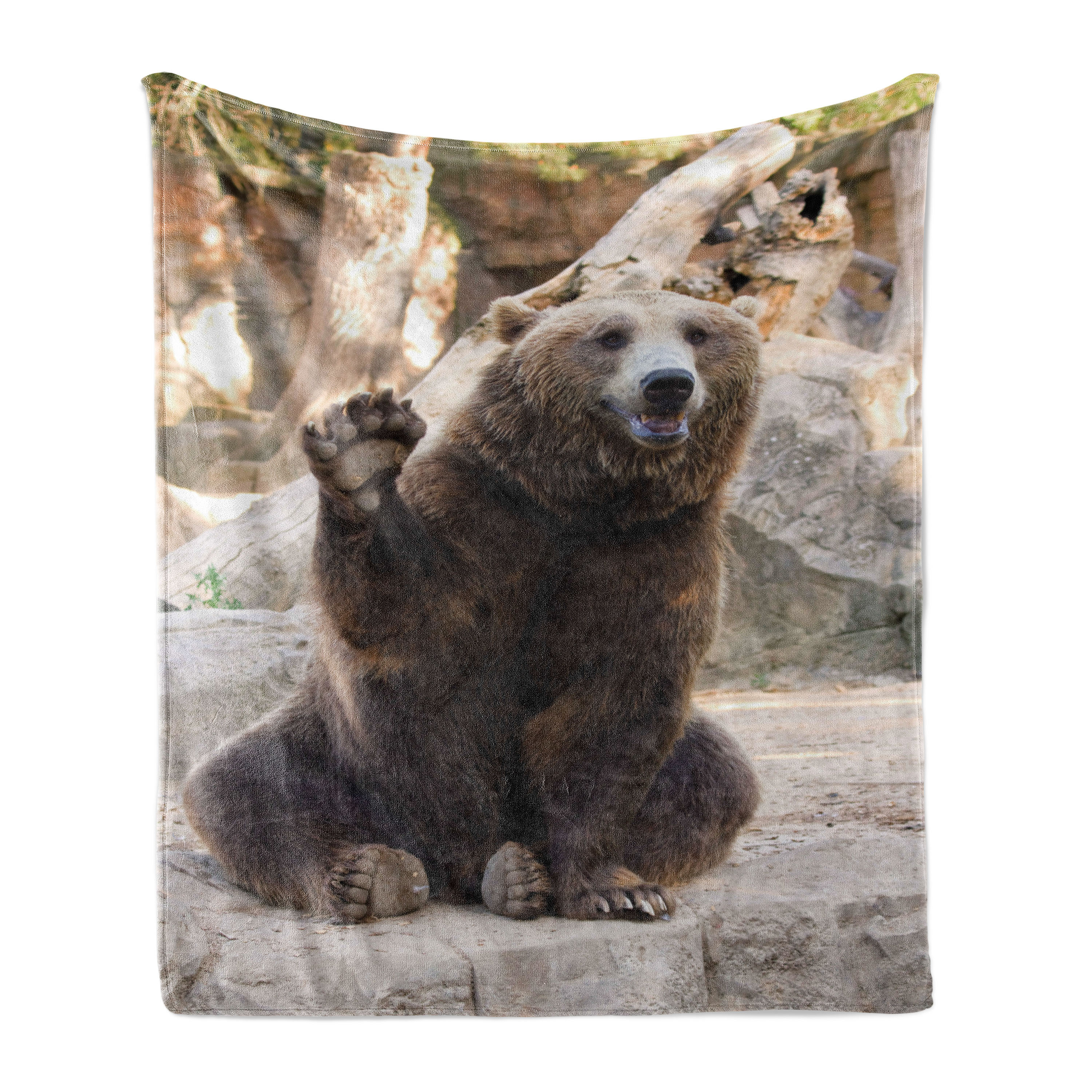 Ambesonne Bear Fleece Throw Blanket Friendly Animal Waving Paw Brown ...