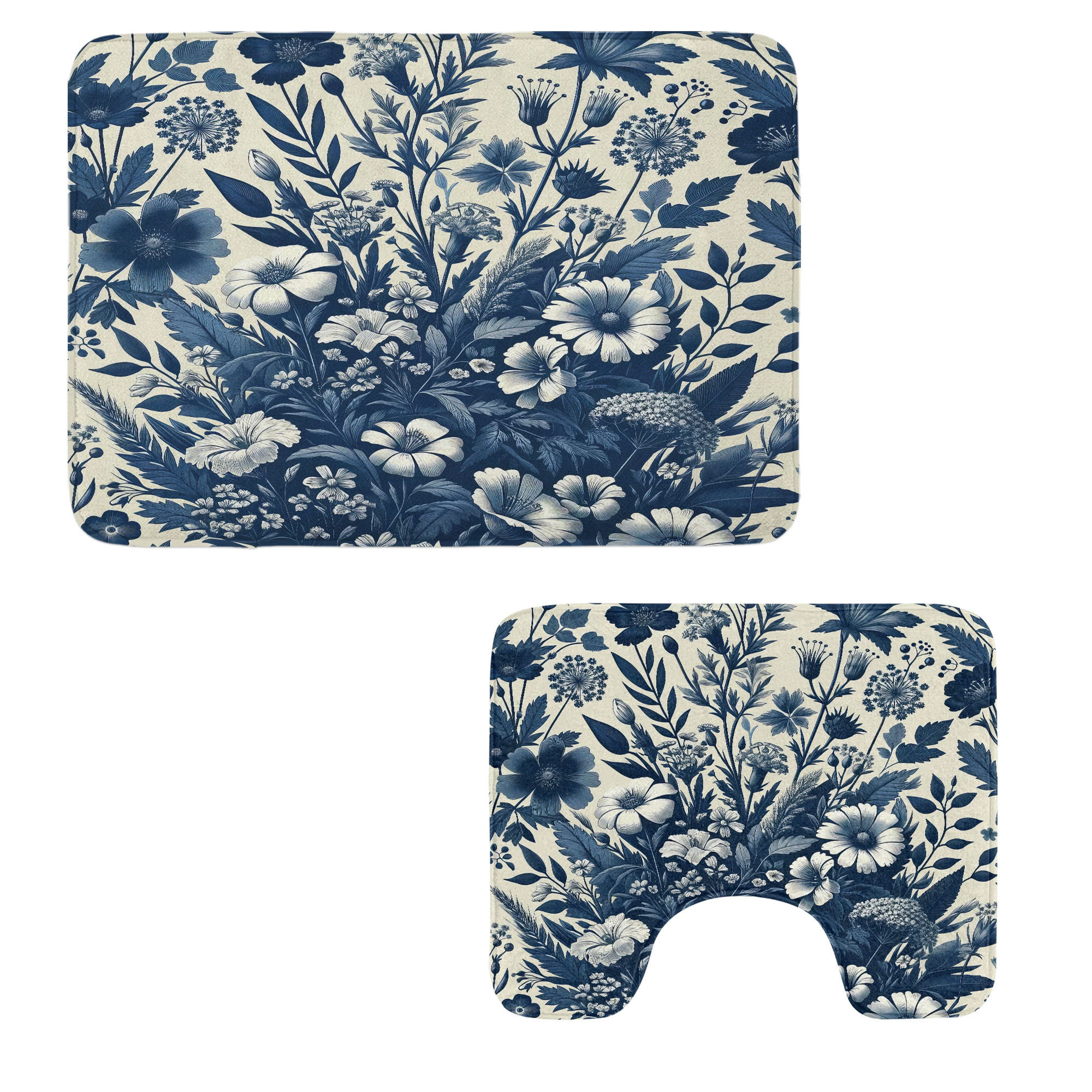 East Urban Home Navy Blue Bathroom Rug Set 2 Pieces Rectangle & Contour ...