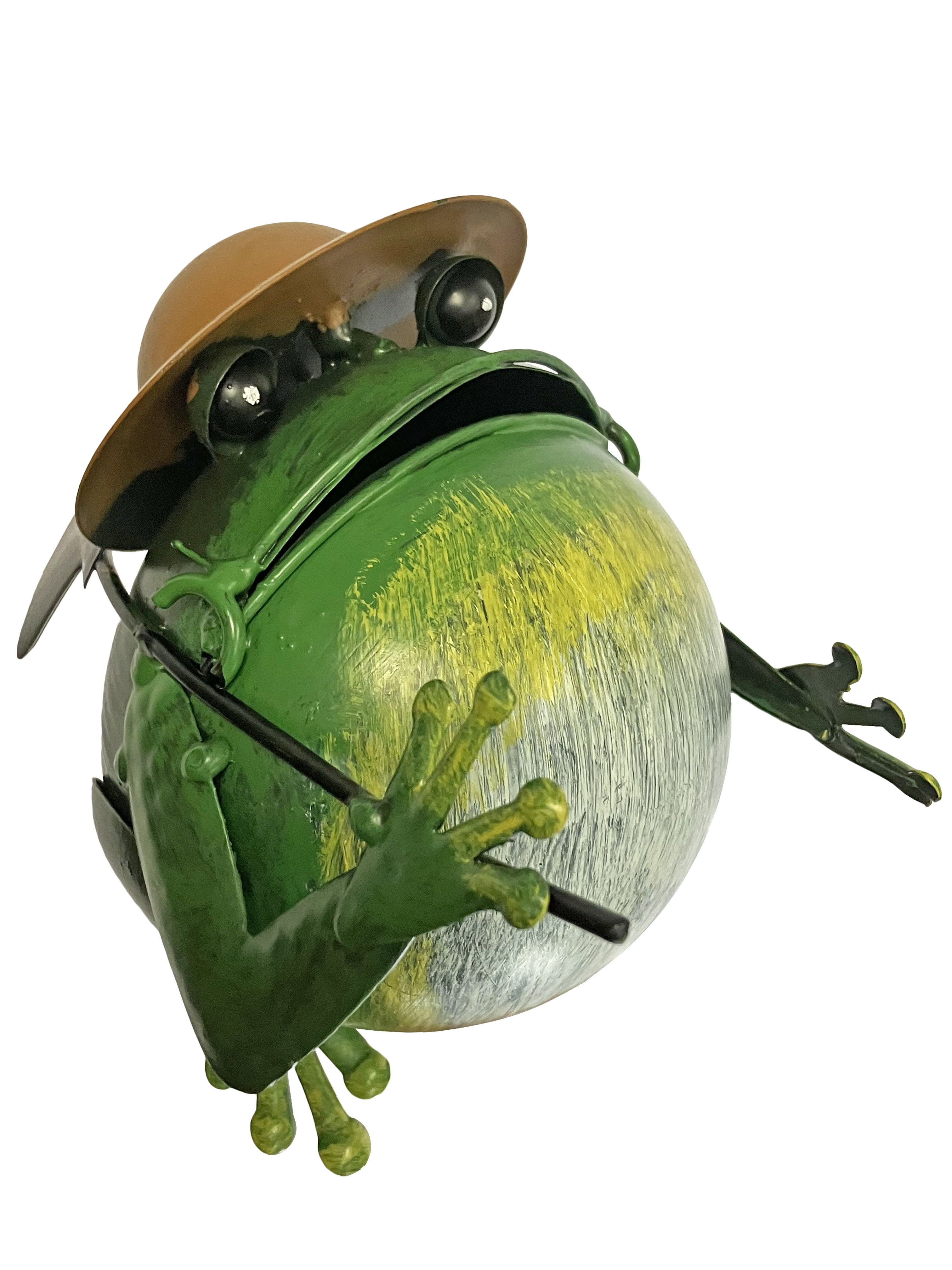 Arlmont & Co. Rustic Metal Frog Wearing Hat Rain Gauge Garden Stake ...