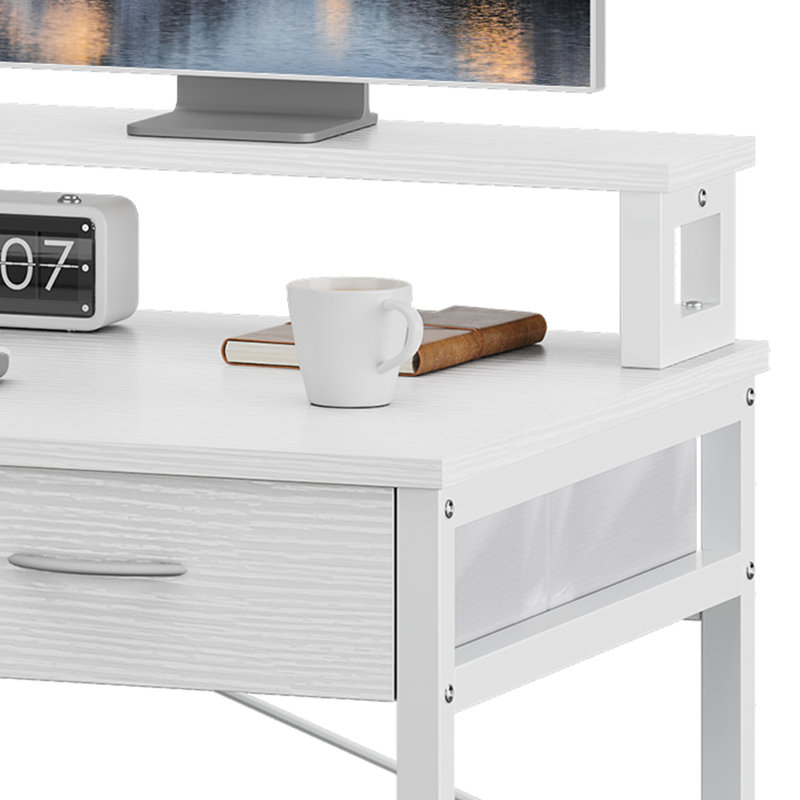 17 Stories Rectangle Computer Desk With Drawers & Monitor Stand, Metal ...