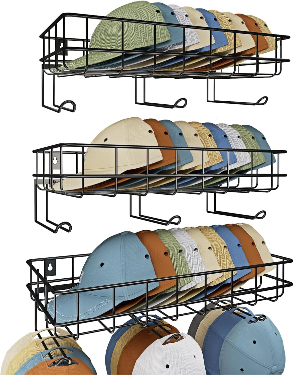 Rebrilliant Metal Wall Hat Racks With Multiple Hooks,3 Packs Hat ...