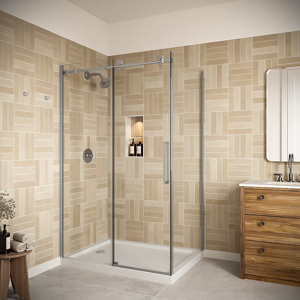 Streamline Bath Po 48'' x 76'' Semi-Frameless Sliding Shower Door with ...
