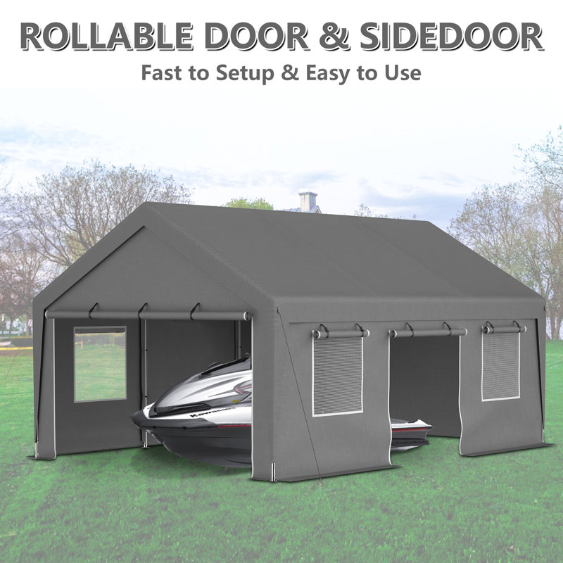 Thanaddo 13 Ft. W x 20 Ft. D Garage Heavy Duty Carport Portable Garage ...