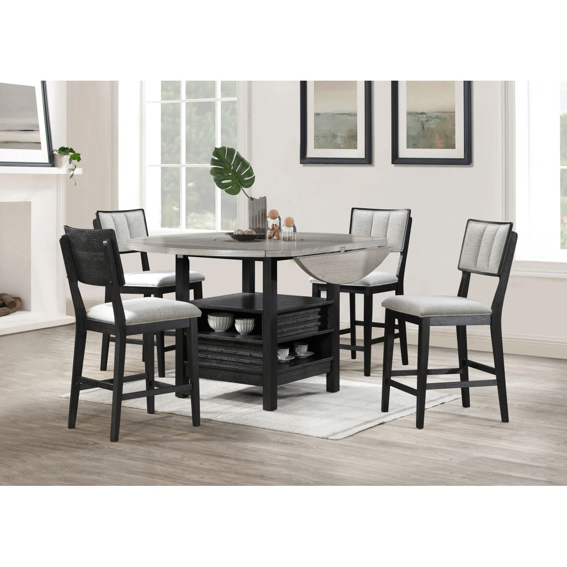 Everly Quinn Farmhouse Contemporary Counter Height Dining Set Storage ...