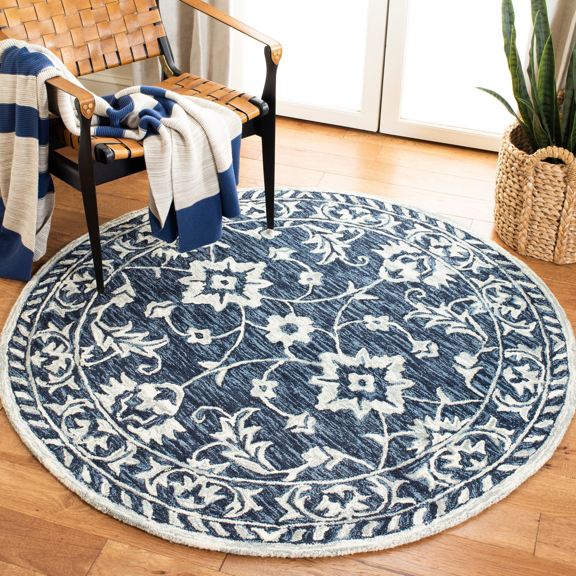 Charlton Home® Umar Hand Tufted Wool/Cotton Ikat Rug in Navy/Taupe ...