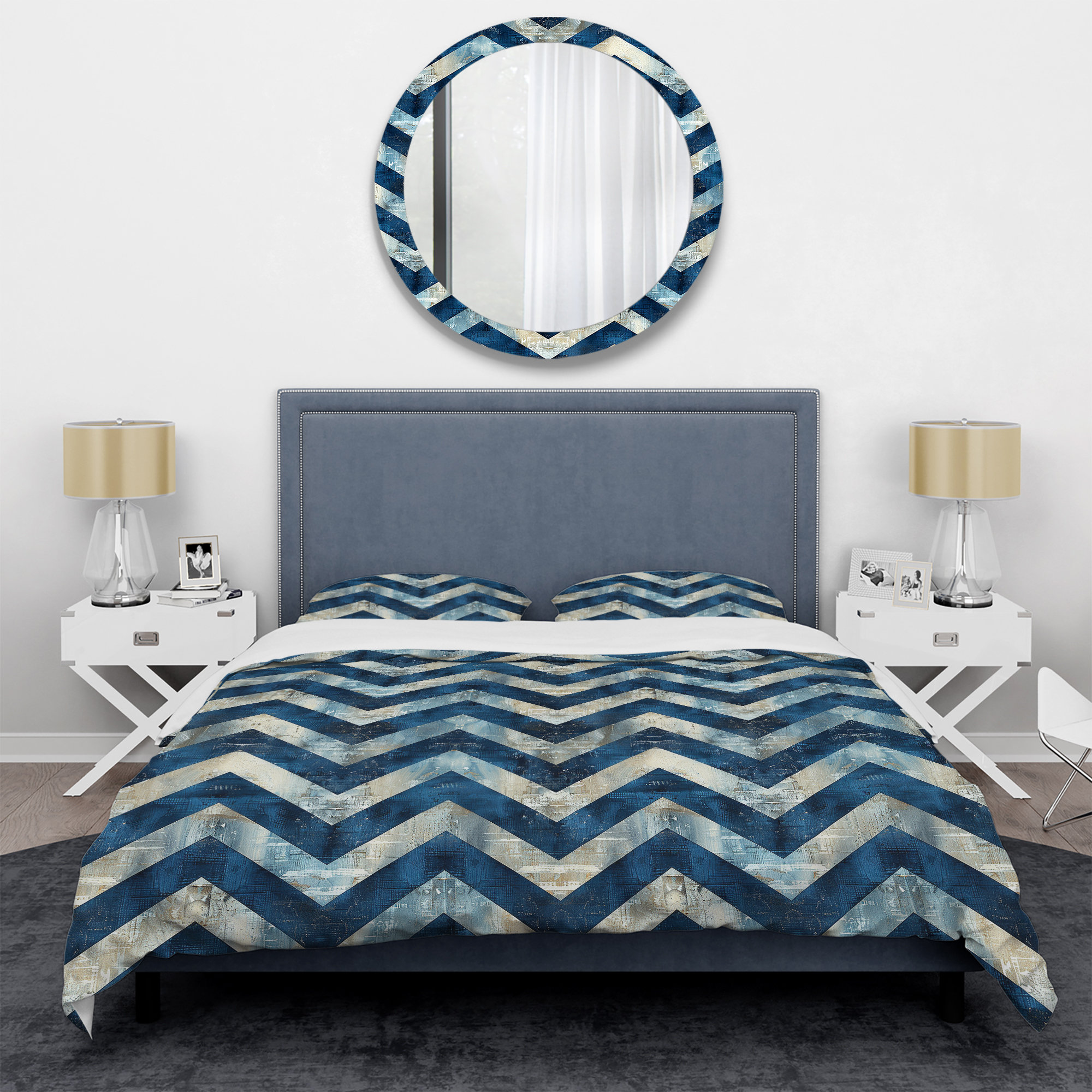 Design Art Blue Chevron Patterns II - Modern Duvet Cover Set | Wayfair