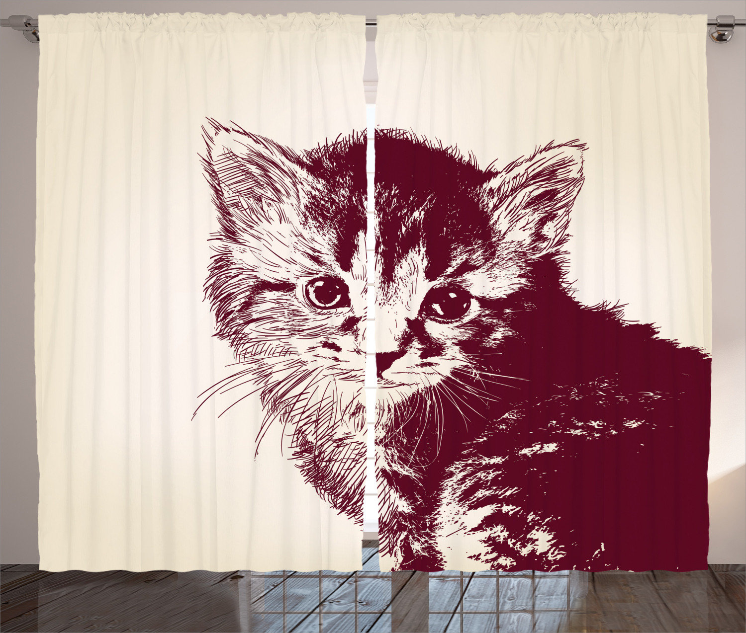 Ambesonne Cat Semi-Sheer Rod Pocket Curtain Panels | Wayfair