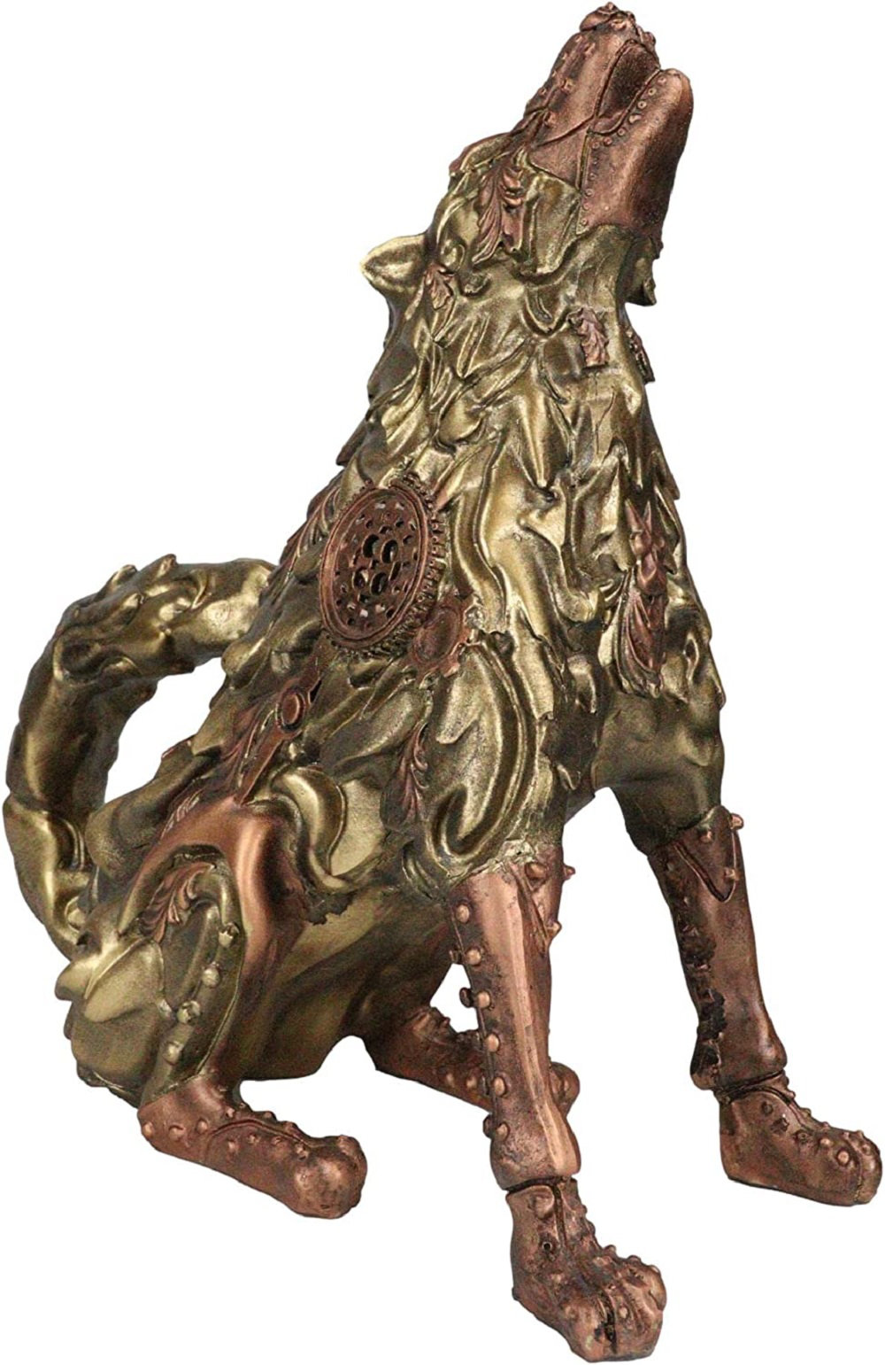 Trinx Elarna Golden Robotic Alpha Wolf Howling Statue With Sculpted ...