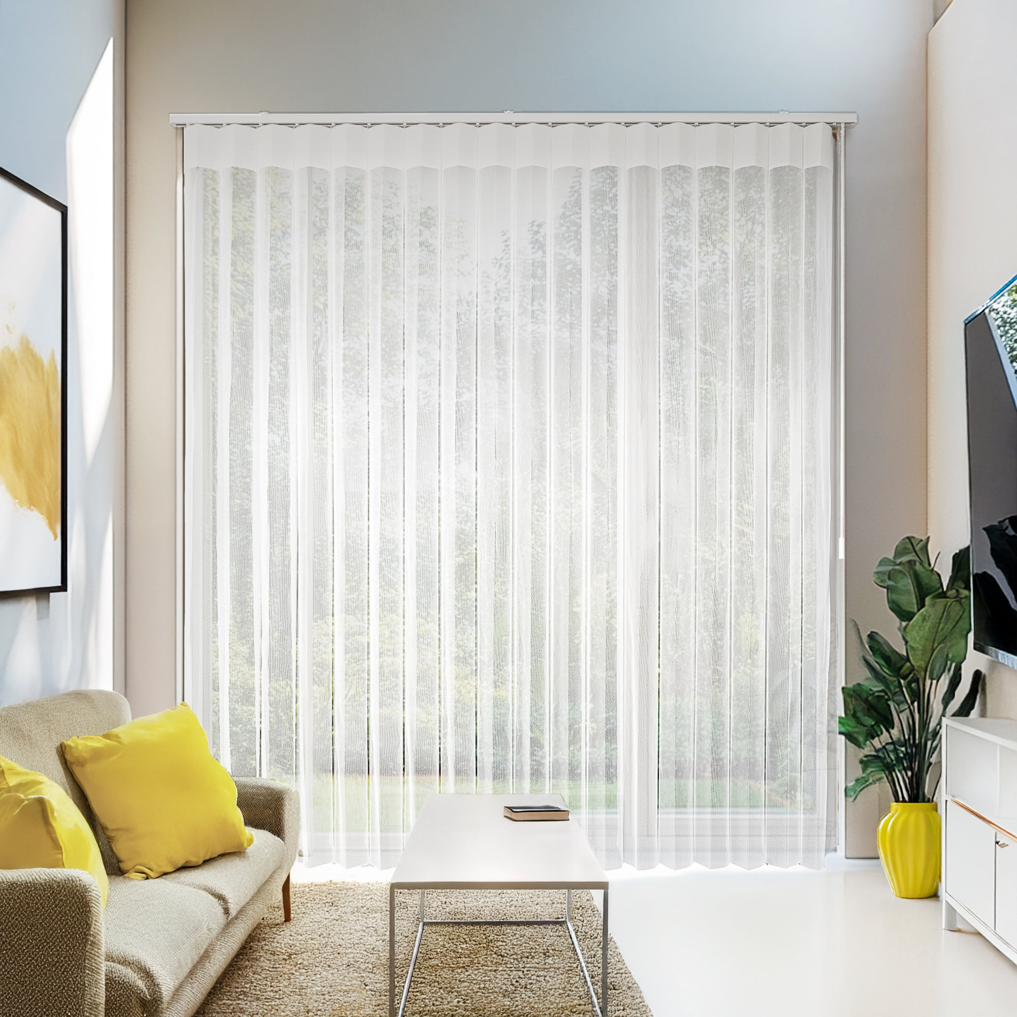 Symple Stuff Cordless Elegant White Sheer Vertical Blinds For Sliding ...