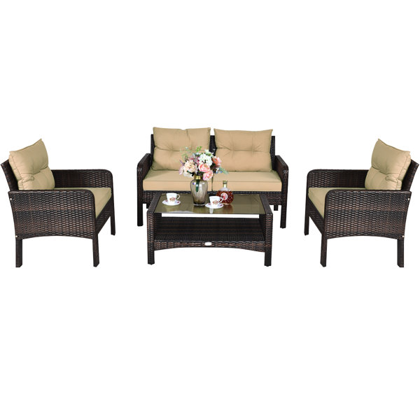 Lark Manor™ Gullo 4 Piece Rattan Sofa Seating Group with Cushions ...
