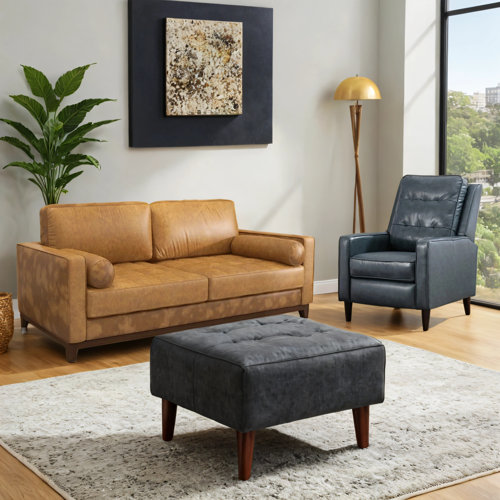 Latitude Run® Salazar 2- Piece Modern Luxurious Top Genuine Leather ...