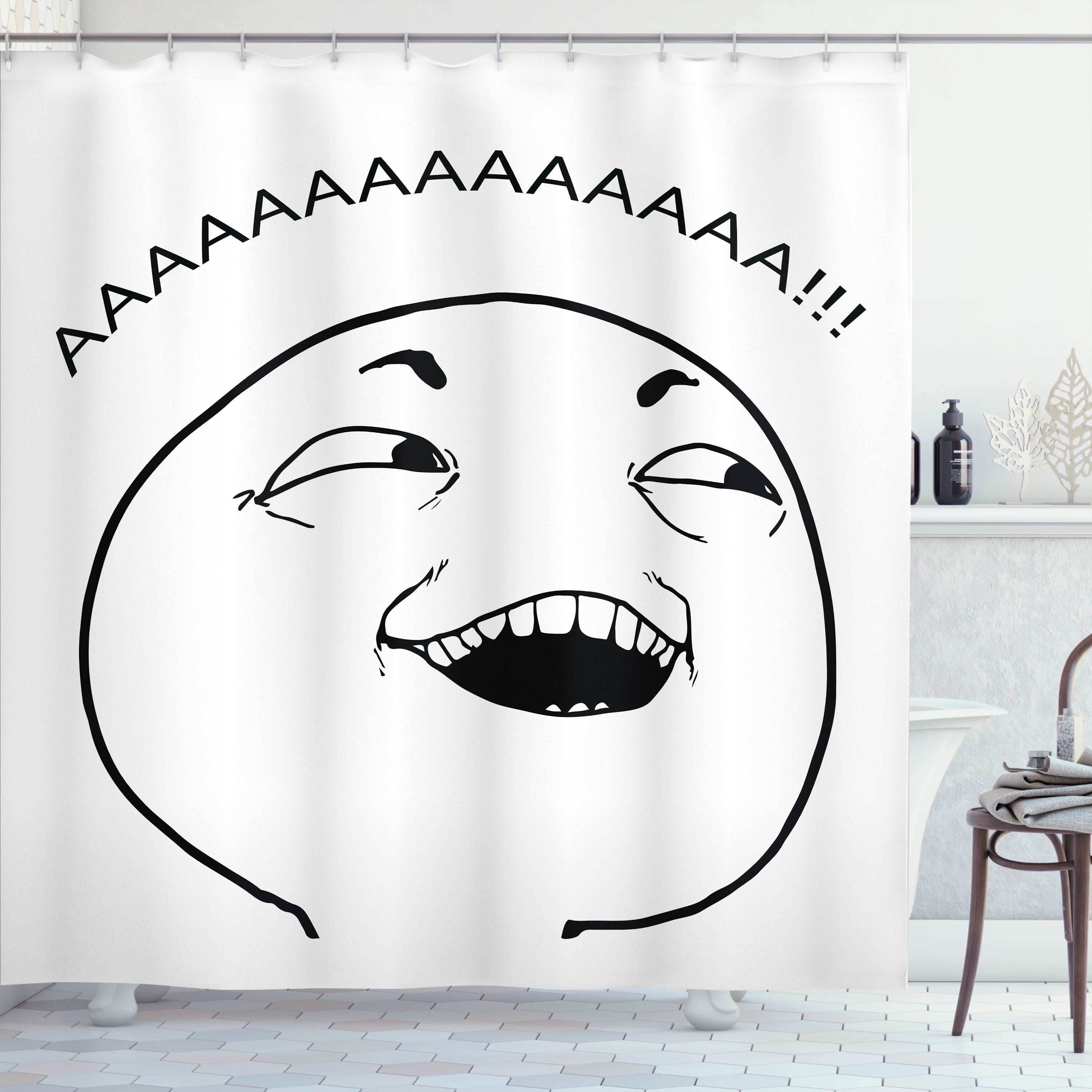 East Urban Home Humor Shower Curtain Happy Boy Meme Black and White ...