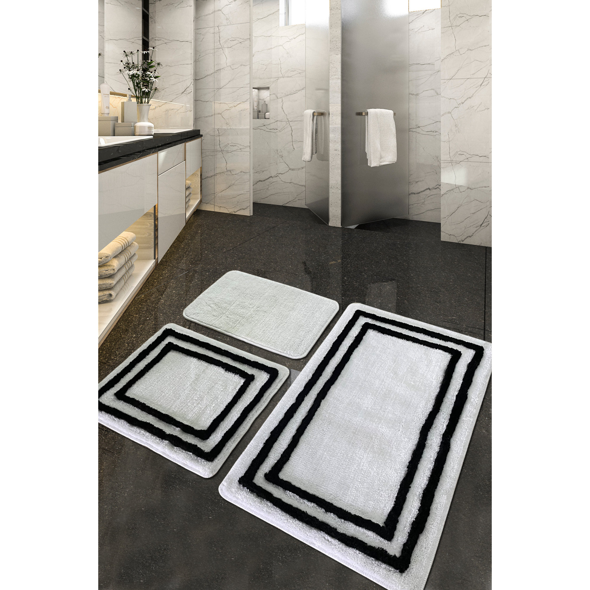 East Urban Home Buteau Striped 3 Piece Bath Rug Set | Wayfair
