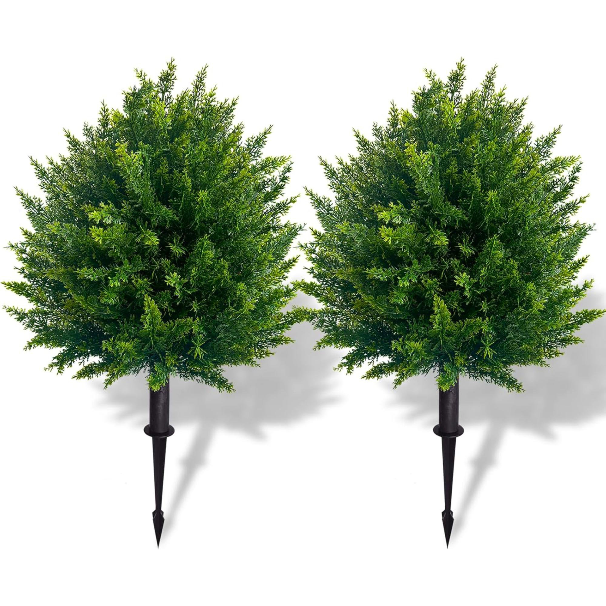 Primrue Artificial Cedar Topiary Ball Treewith Stake, 20” 2Pack Faux Potted Plants Artificial ...
