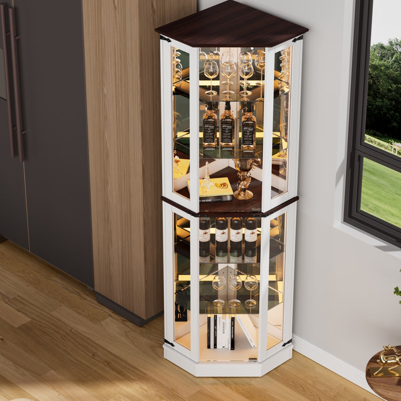 Wrought Studio™ 71'' Farmhouse Display Corner Curio Cabinet With Led ...