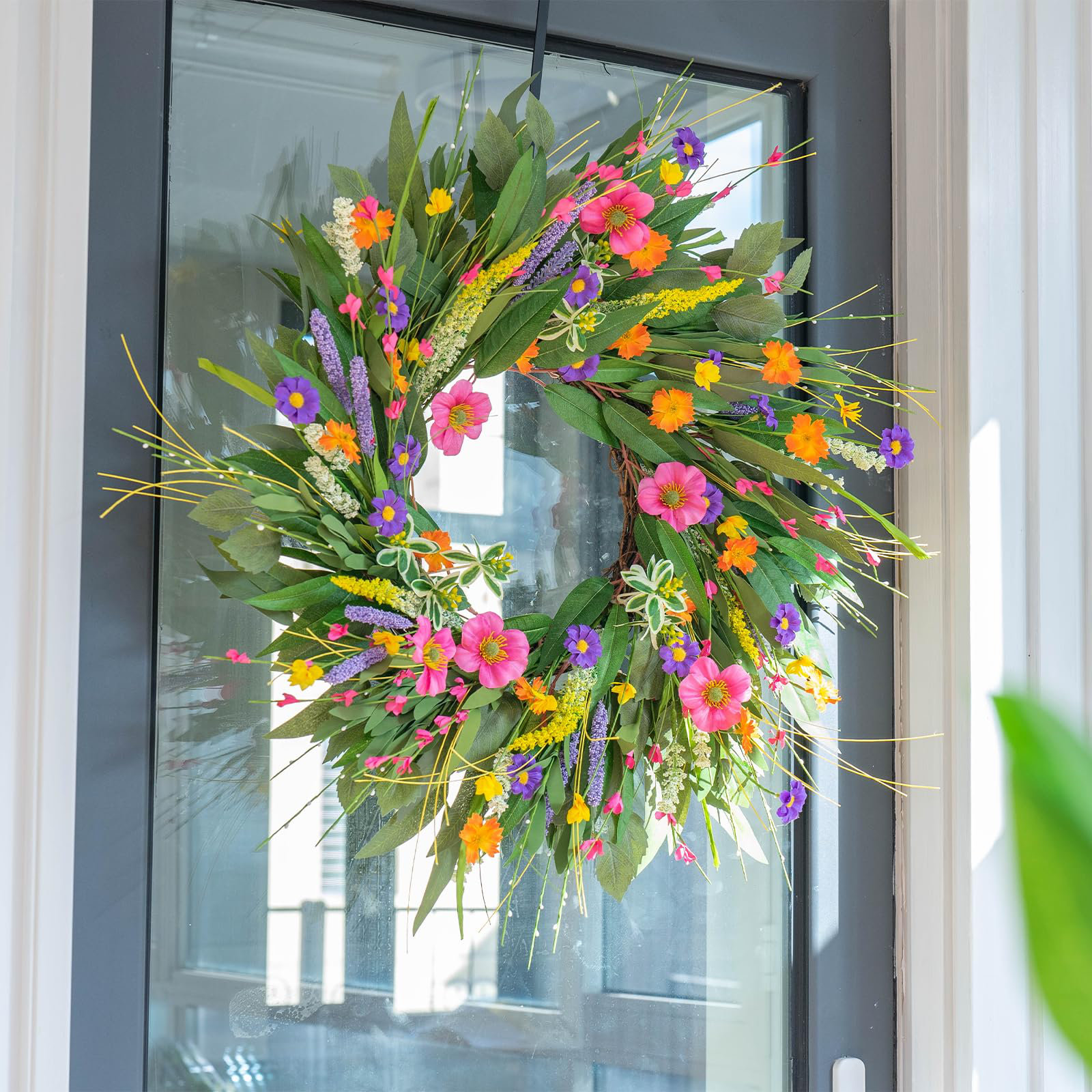 Primrue Spring Gerri For Front Door 24 Inch Spring Wreath With Vibrant ...