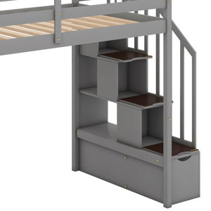 Harriet Bee Jiselle Twin Size Loft Bed With Storage Drawers And Stairs ...