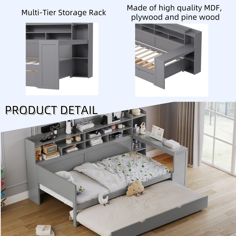 single bed frame with study table