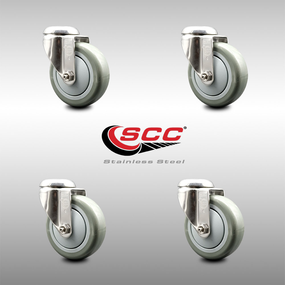 Service Caster 316SS Polyurethane Wheel Swivel Bolt Hole Caster Set ...
