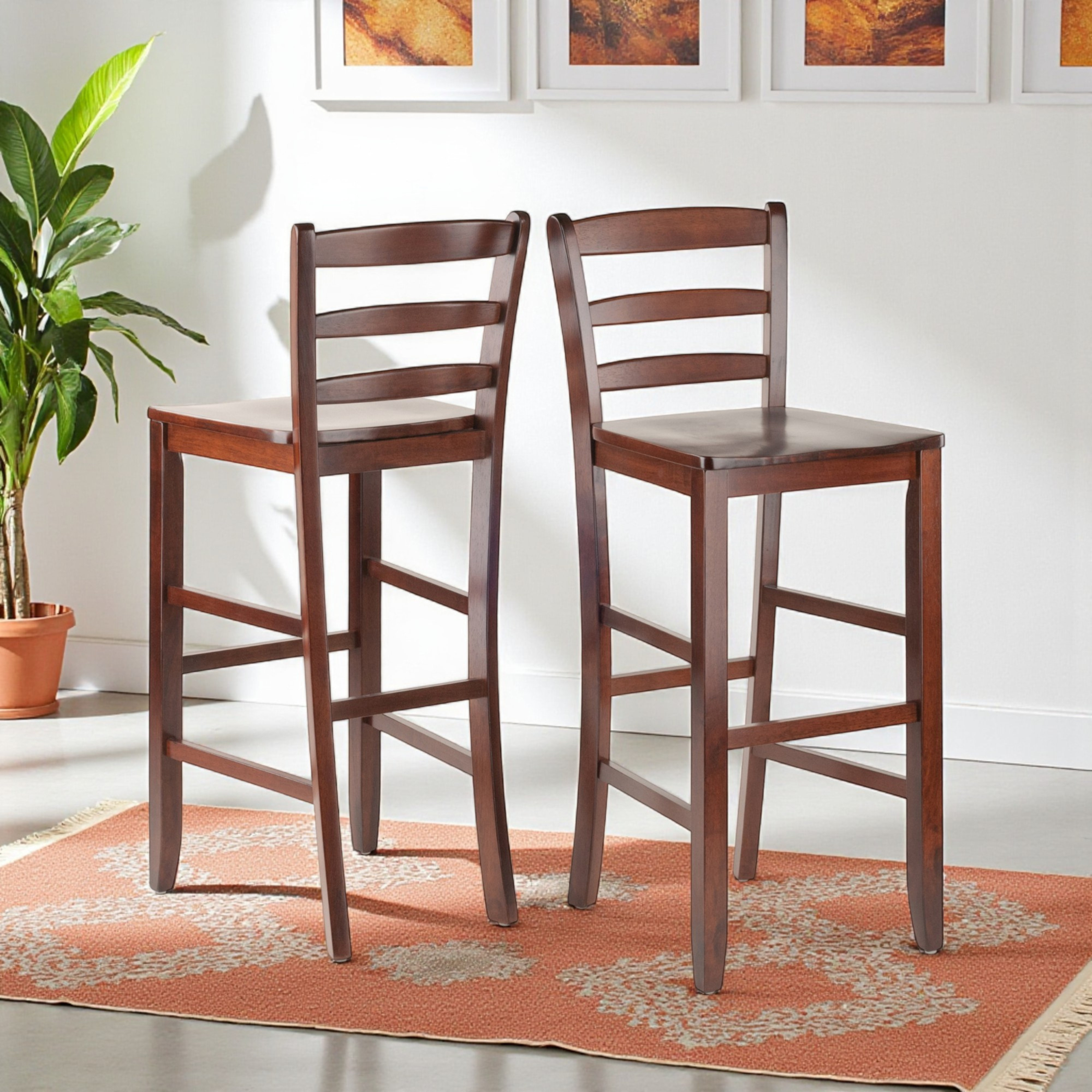 Gracie Oaks Christle Walnut 2-Piece Ladder-back Bar Stool Set | Wayfair
