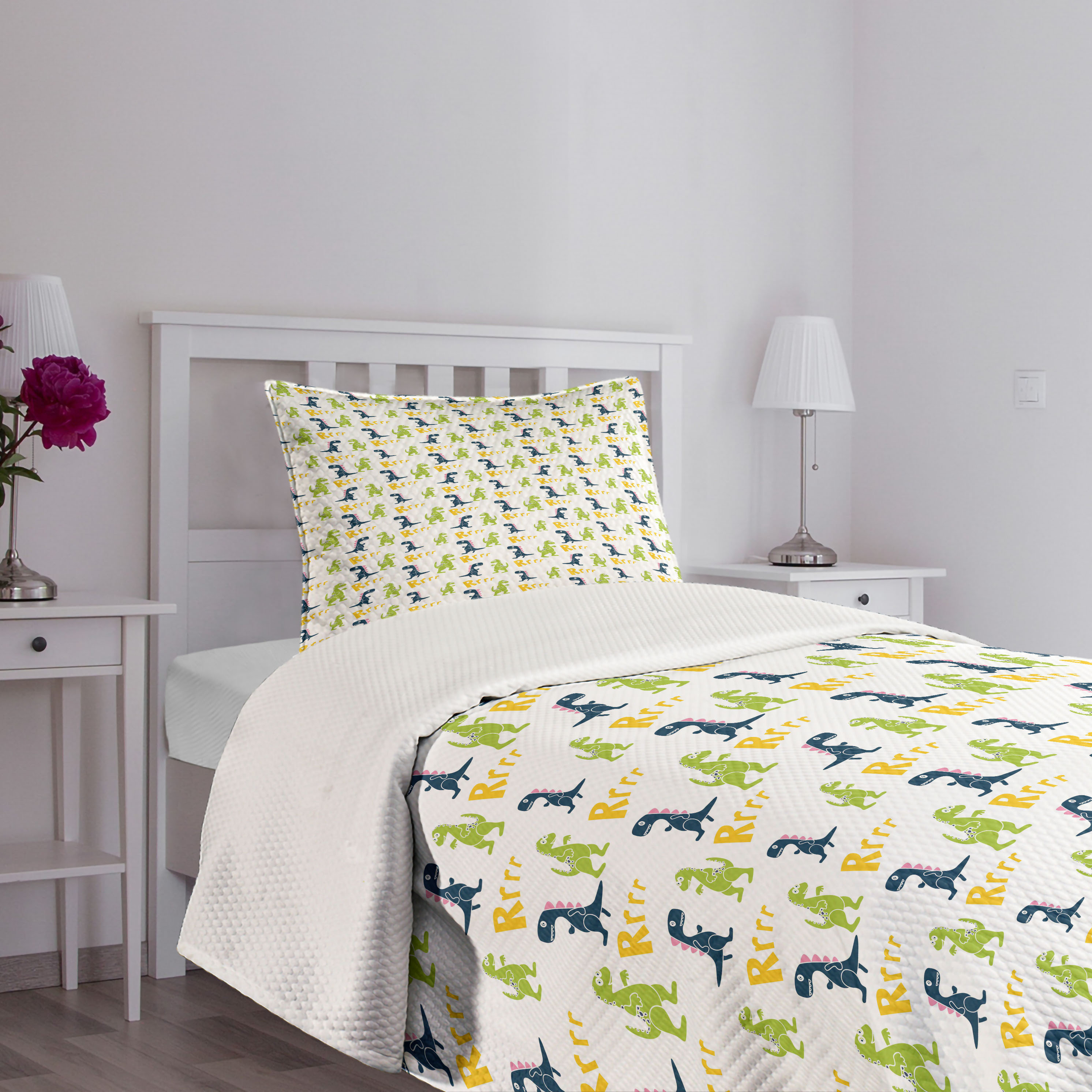 Ambesonne Dinosaur Bedspread Set Happy Cartoon Dino Multicolor | Wayfair