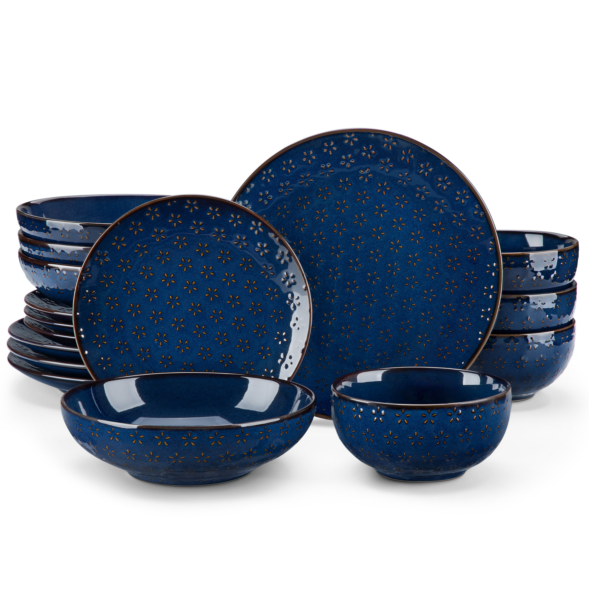 MALACASA 16-Piece Embossed Five-Petal Flower Dinnerware Set – 4 Dinner ...