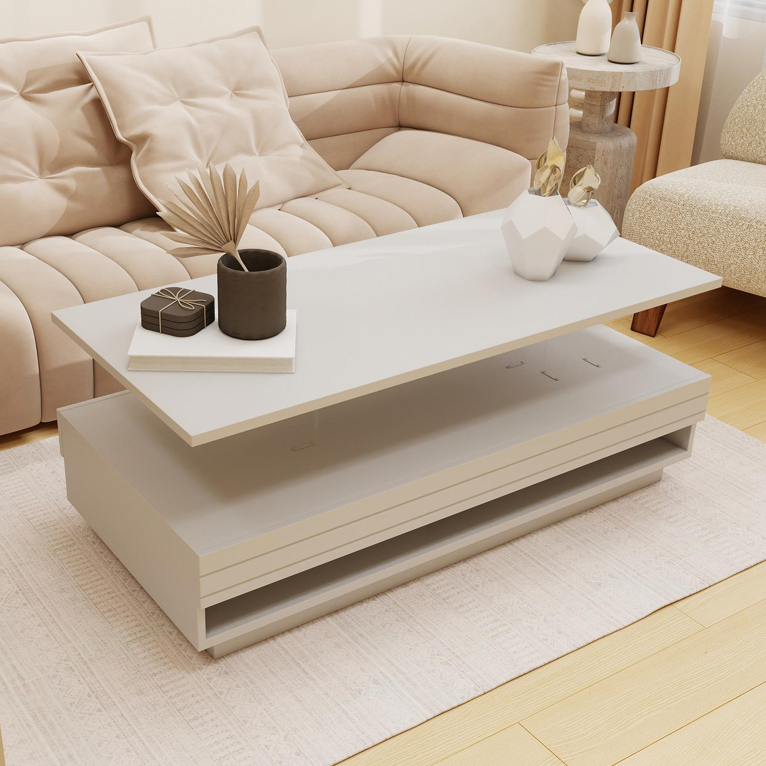 Ivy Bronx 47.2" Modern Black Rectangular Led Light Coffee Table With 2 ...