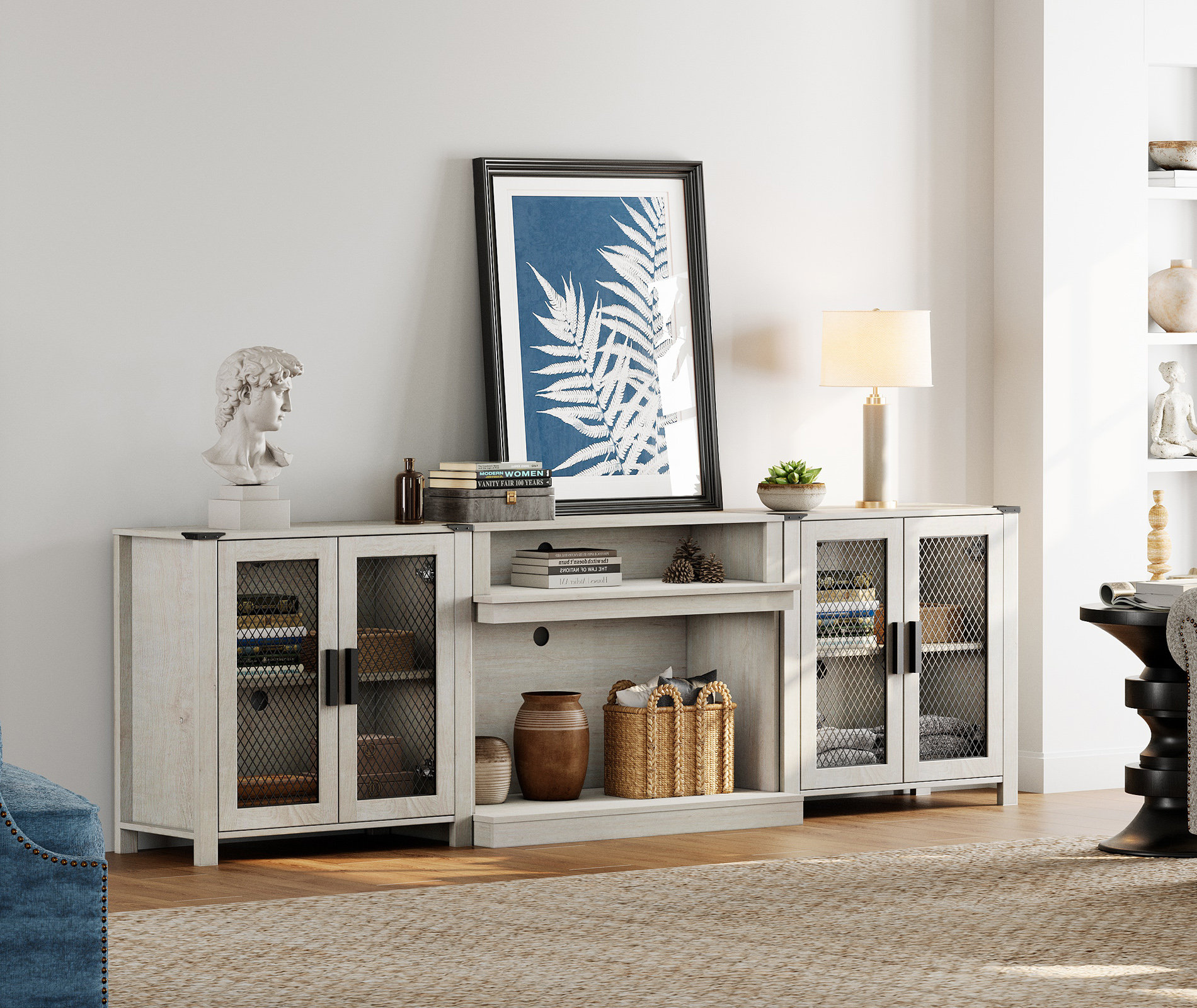 Gracie Oaks 3 In 1 TV Stand Set For 100 Inch TV With Open Storage ...