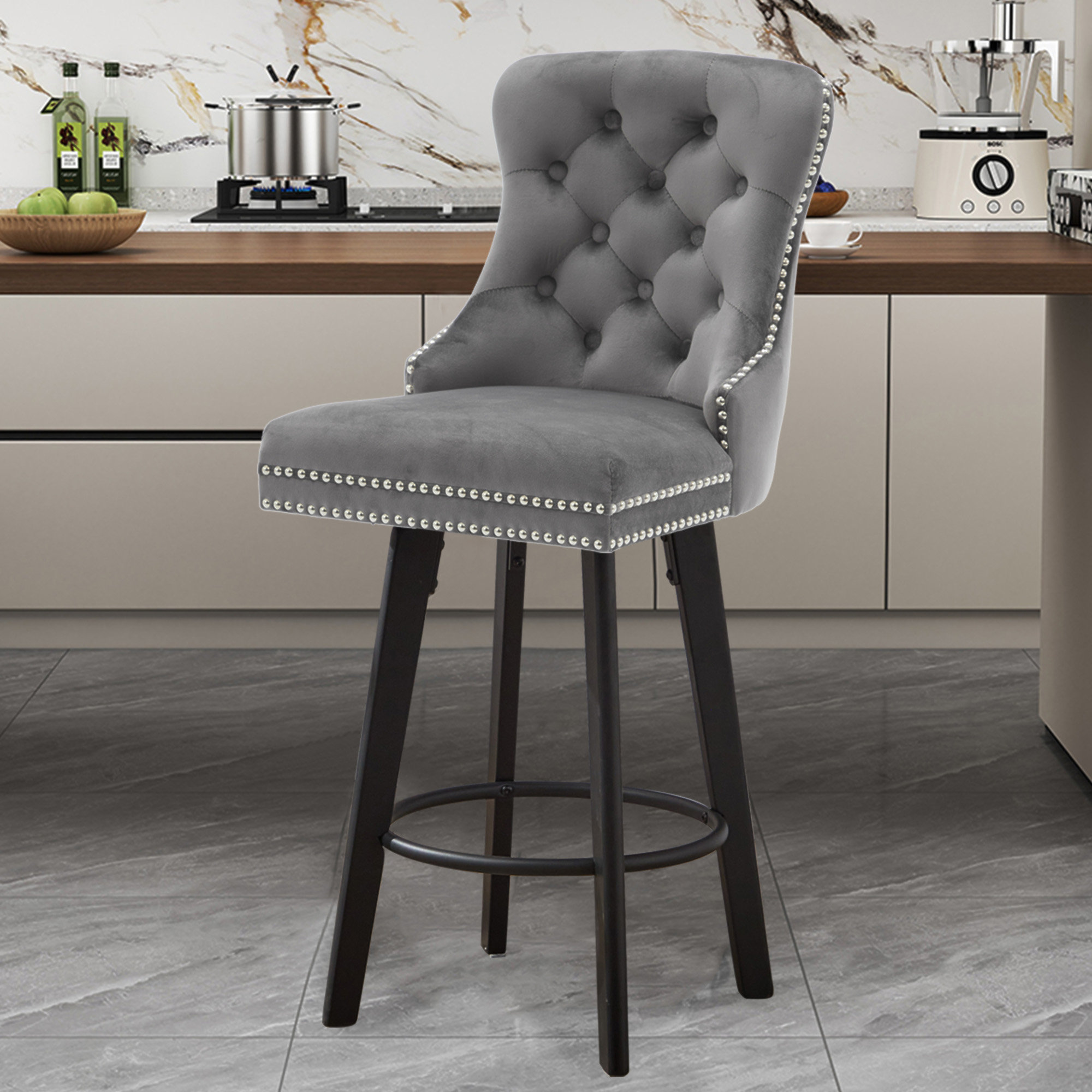 House of Hampton® Modern Swivel Bar Stools Velvet Barstools Button ...