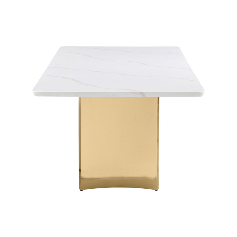Everly Quinn Rectangular 79-inch Marble Top Dining Table White | Wayfair