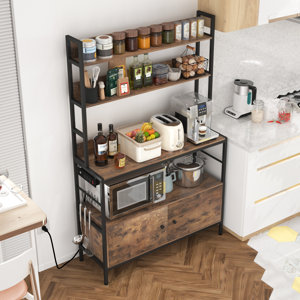 17 Stories Kitchen Bakers Rack With Storage Cabinet And Power Outlets ...