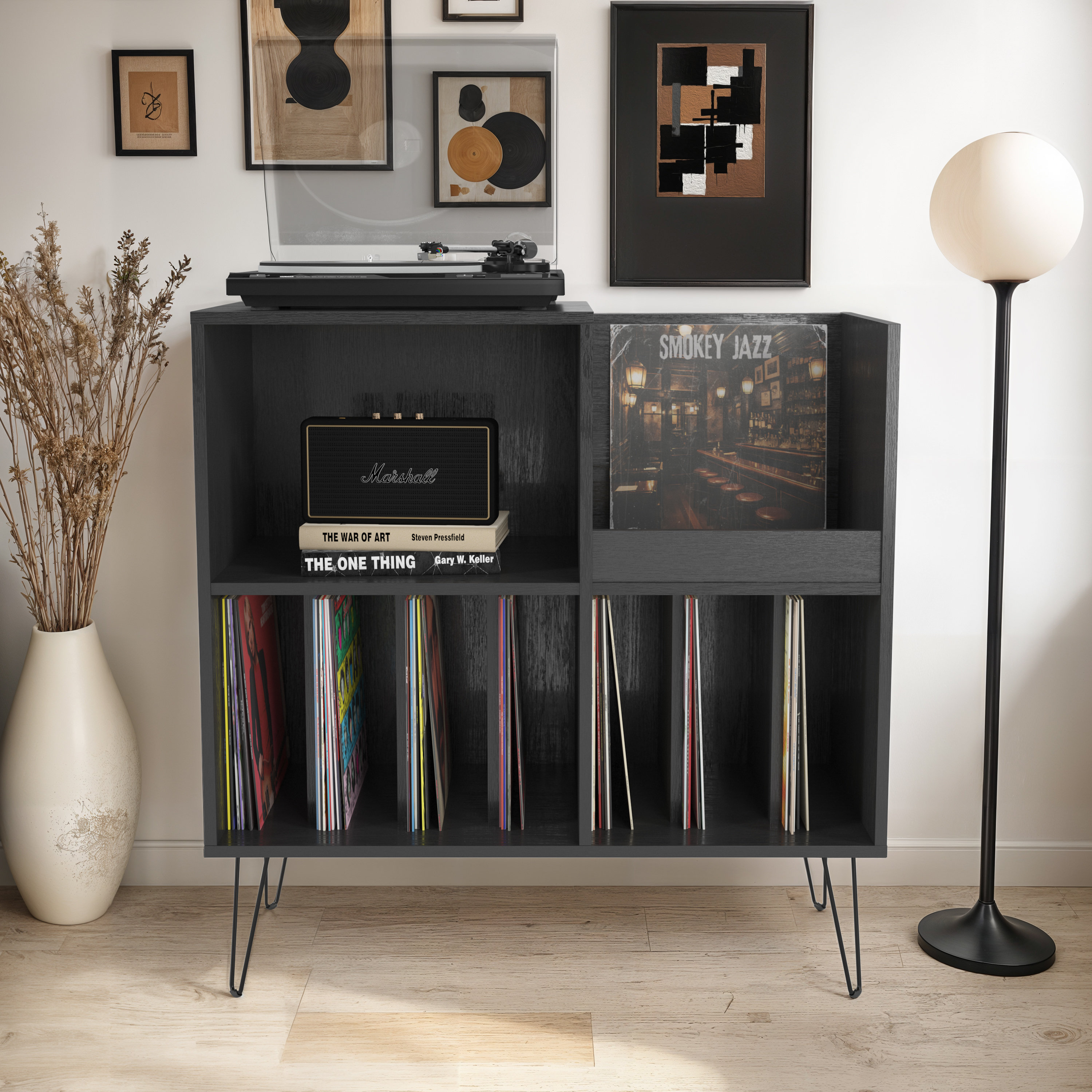Ebern Designs 35'' W Large Record Player Stand With Open Shelves | Wayfair