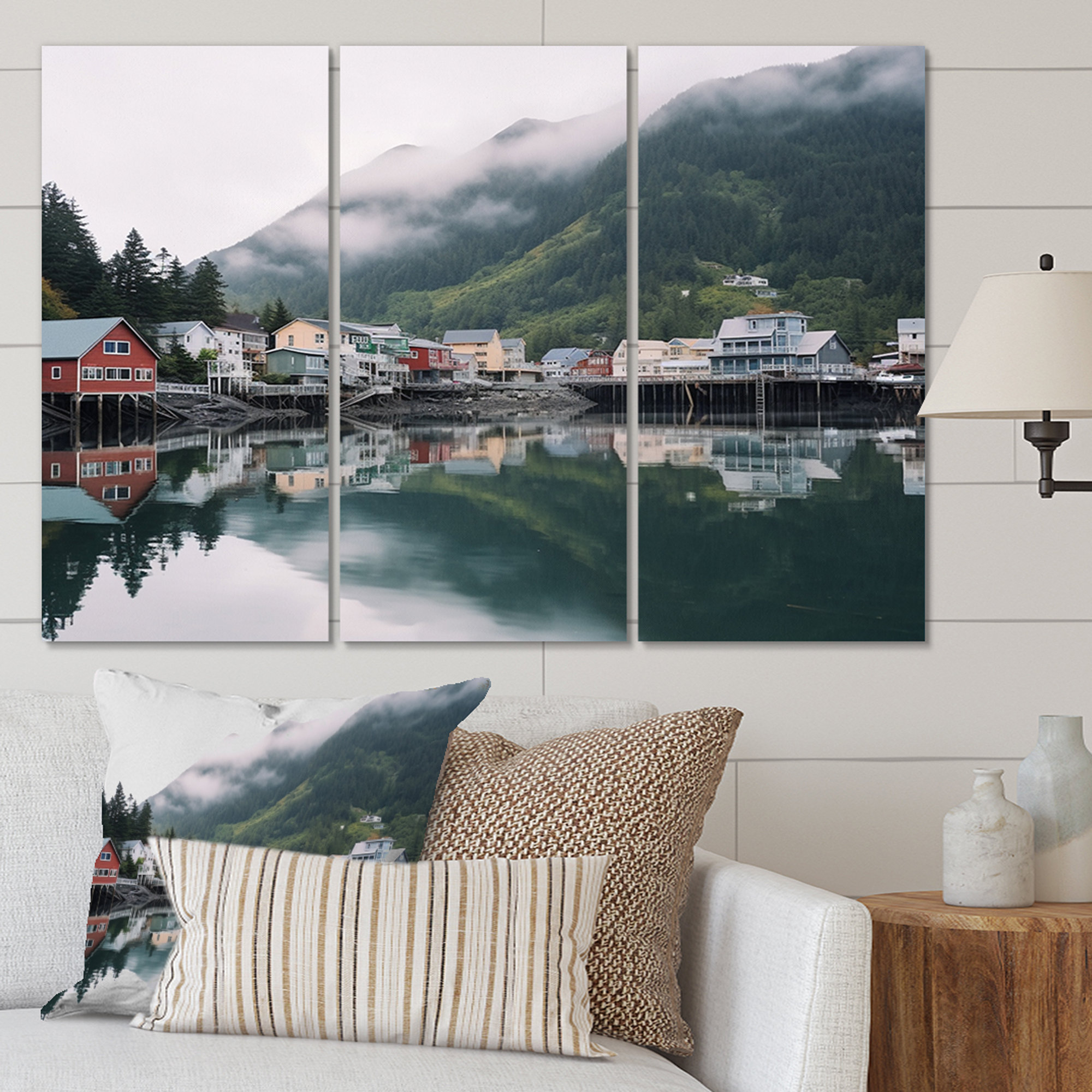 Millwood Pines Alaska Village On The Lake On Canvas 3 Pieces Print ...