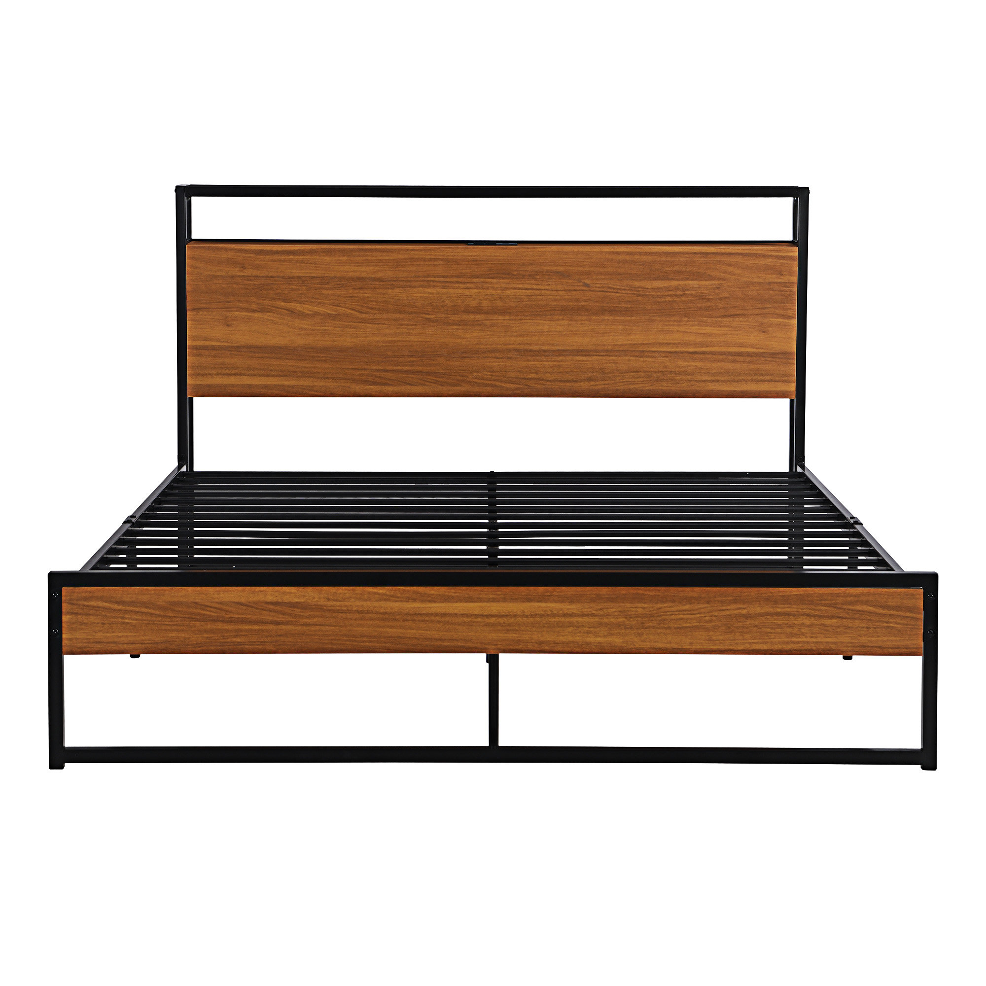 17 Stories Queen Size Metal Platform Bed Frame With Sockets | Wayfair