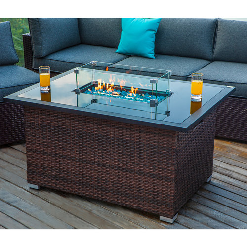 Red Barrel Studio® Risso Outdoor Wicker Propane Fire Pit Table ...