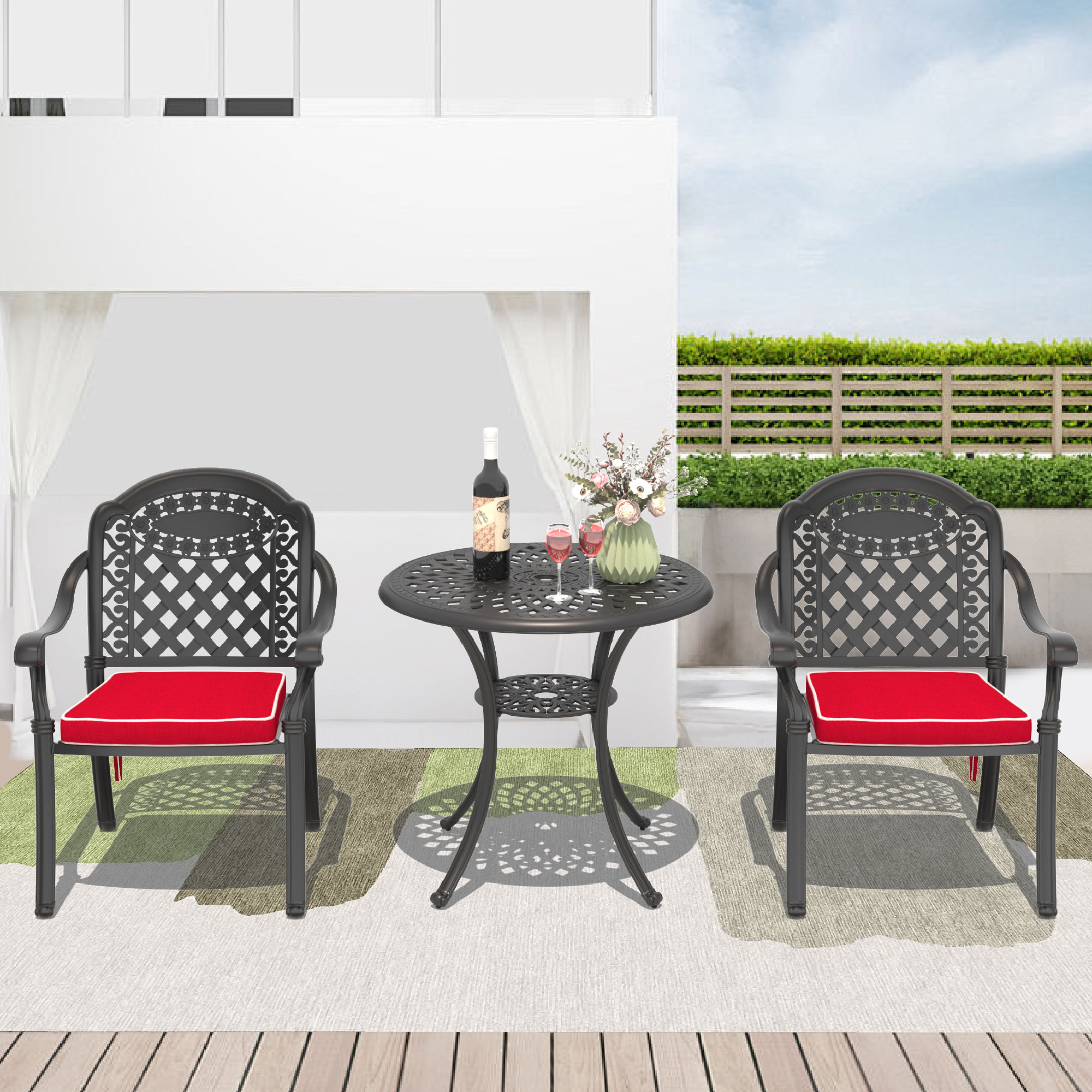 World Menagerie Alata 3-Piece 30.71 -inch Round Table Cast Aluminum ...