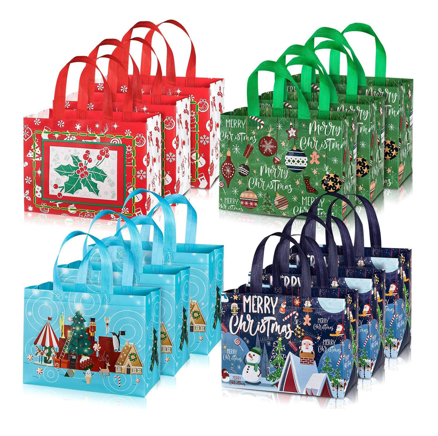 SAPESHA 12 Pack Large Christmas Tote Bags - Reusable Gift & Grocery ...