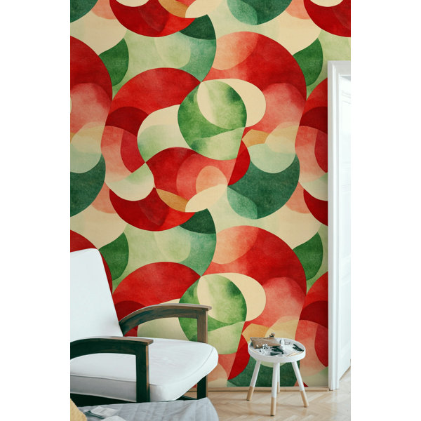 Charlton Home® Retro Geometric Curves Wallpaper Mid-Century Modern ...