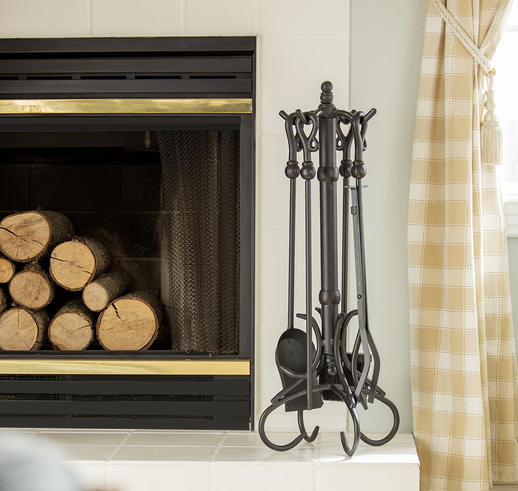 Darby Home Co Valdes 5 Piece Heavy Crook Handle Fire Tool Set With ...