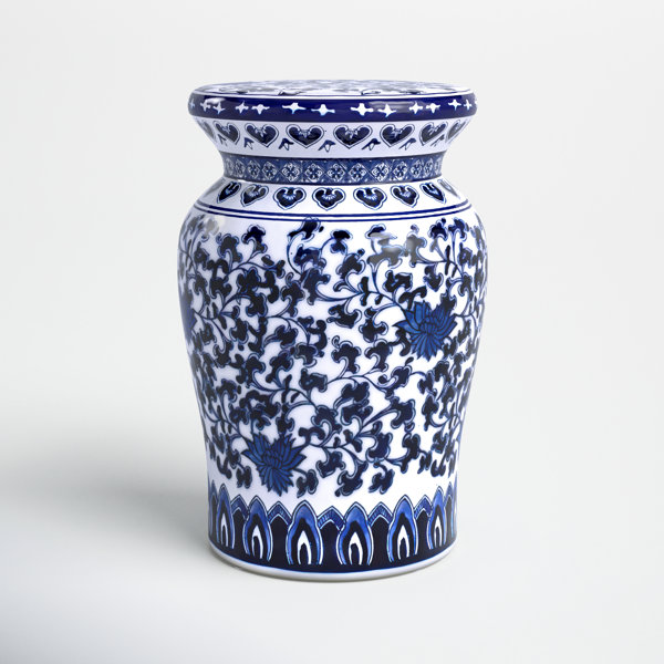 Blue Garden 16-Inch Lotus Floral Ceramic Podium Decorative Garden Stool ...