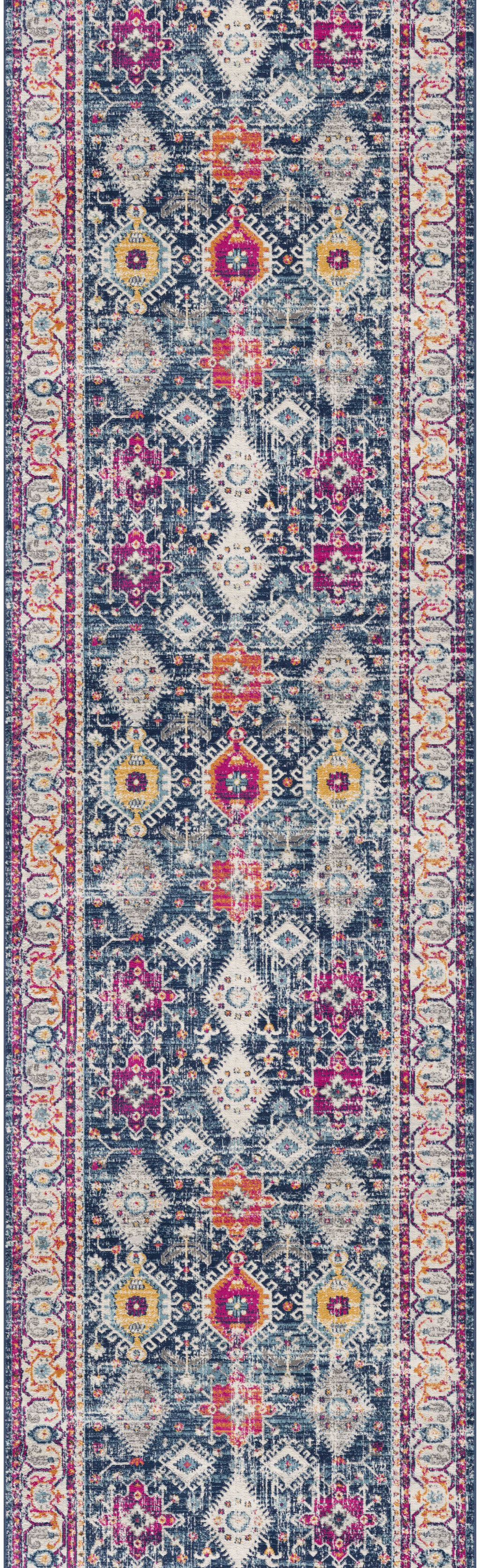 Wrought Studio™ 18' Blue And Beige Southwestern Runner Rug | Wayfair