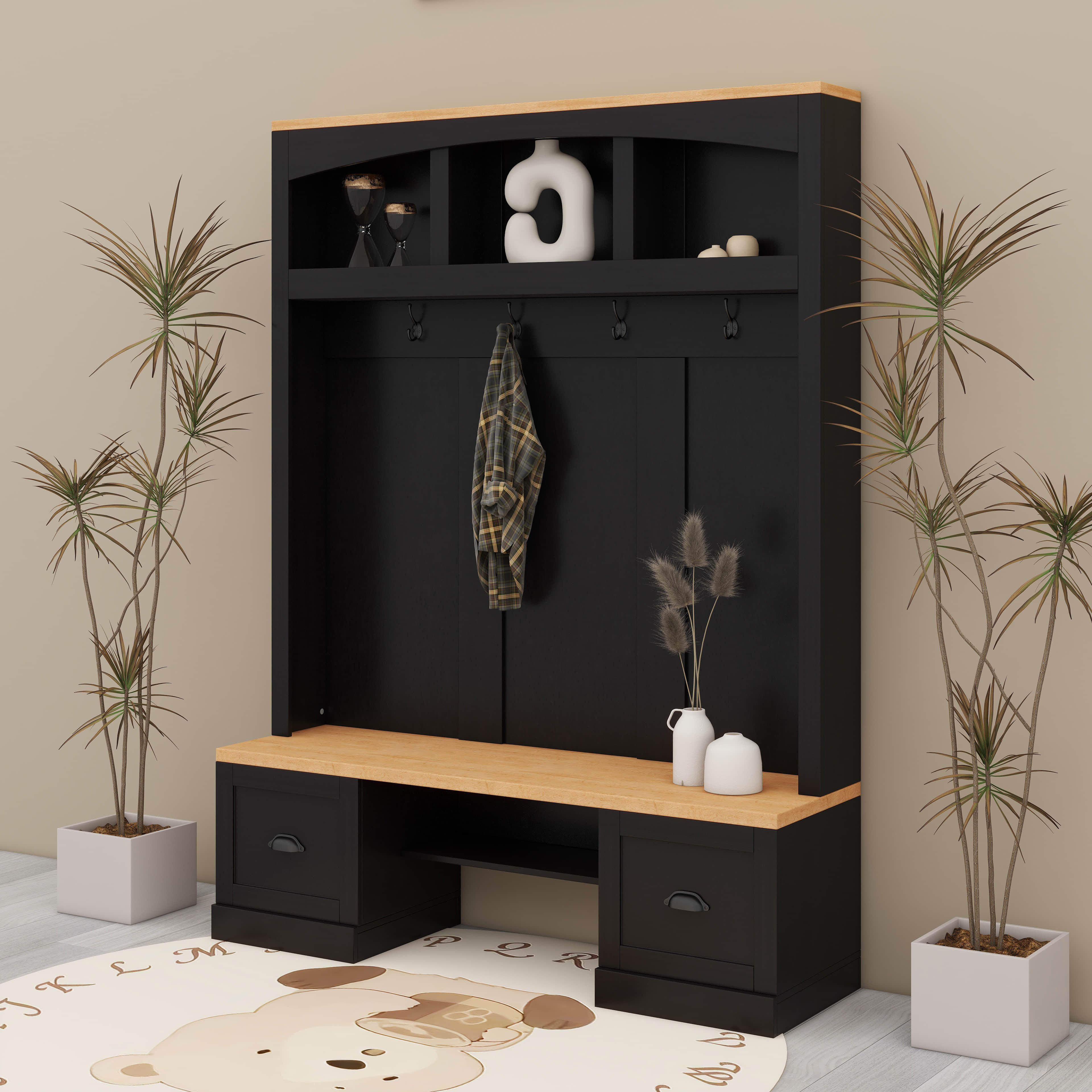 One Allium Way® 4-In-1 Hall Tree With Wood Grain Bench And Top ...